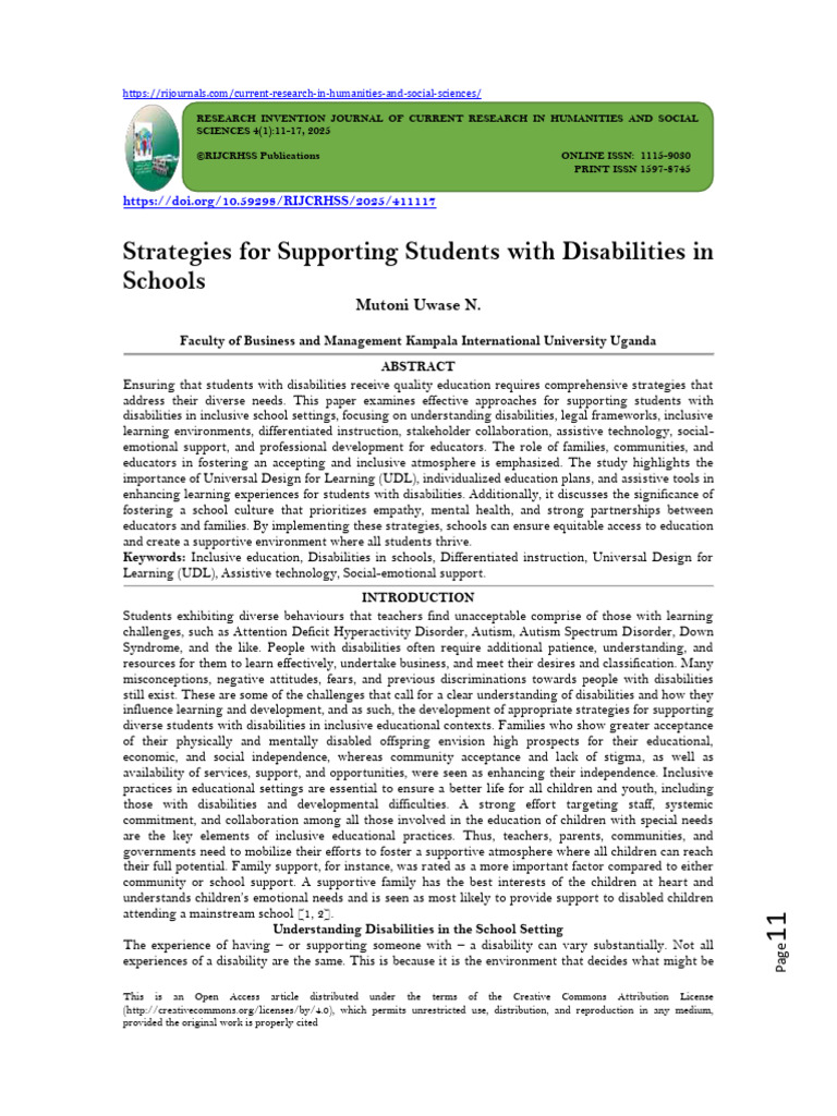 Strategies For Supporting Students With Disabilities in Schools (WWW ...