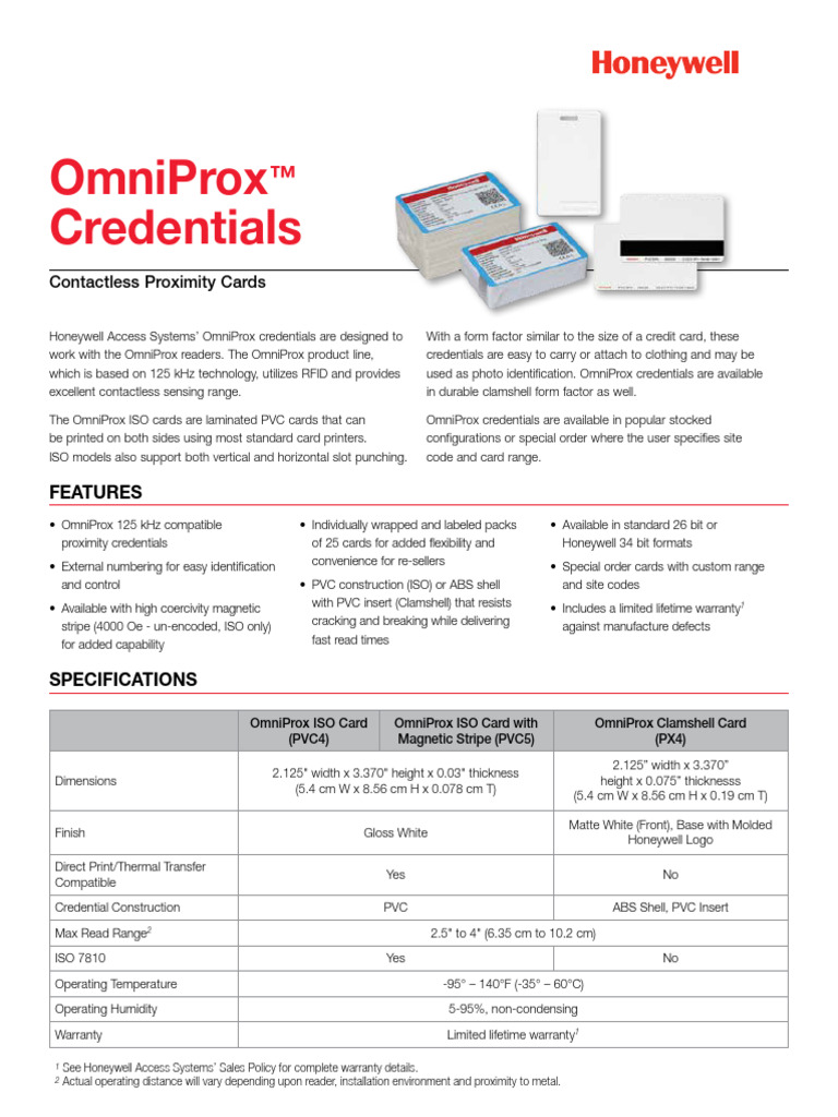 1OmniProx™ Credentials Data Sheet | PDF