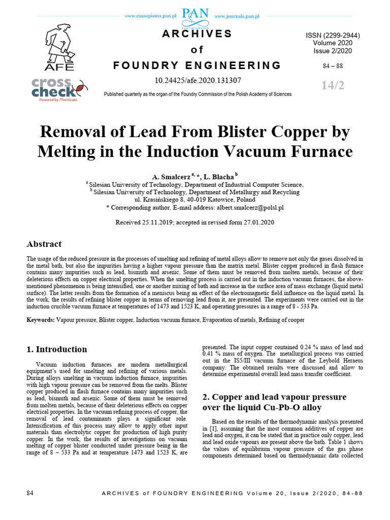 Lead Removal from Blister Copper | PDF | Foundry | Lead