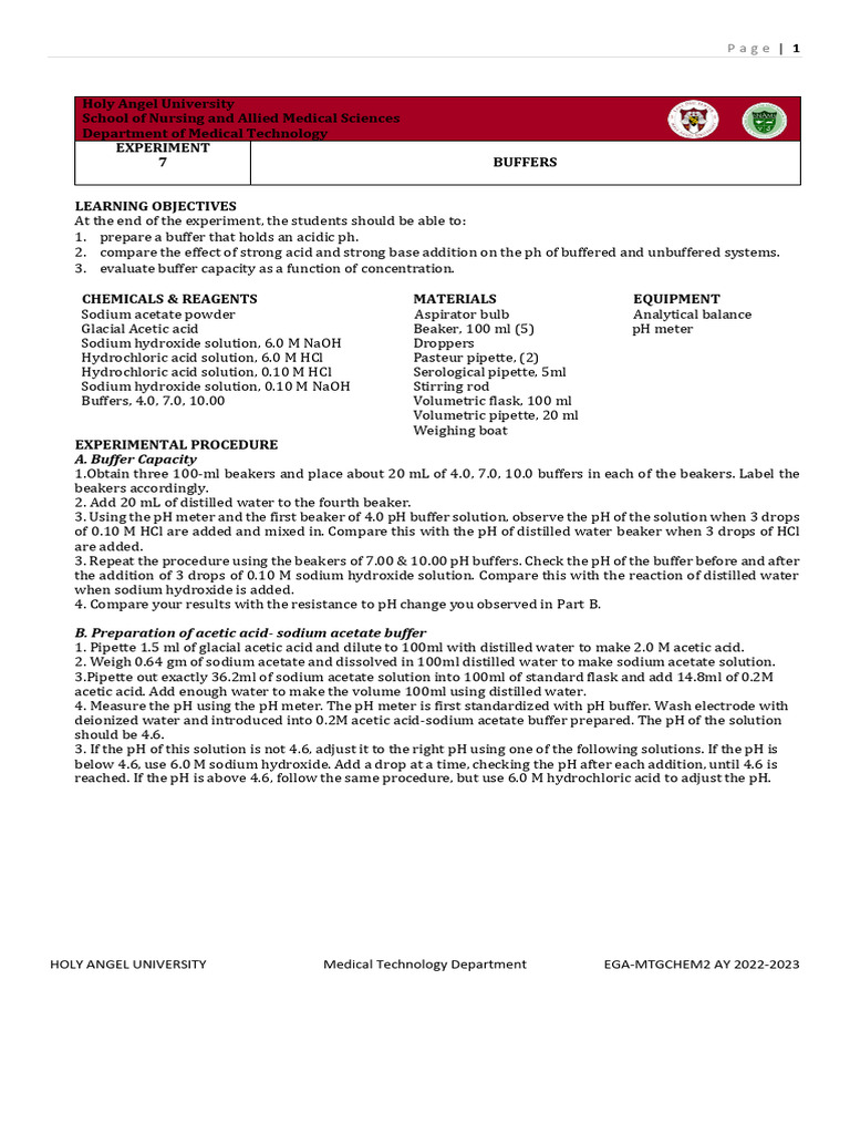 Acetic Acid Buffer Capacity Experiment | PDF | Buffer Solution | Ph