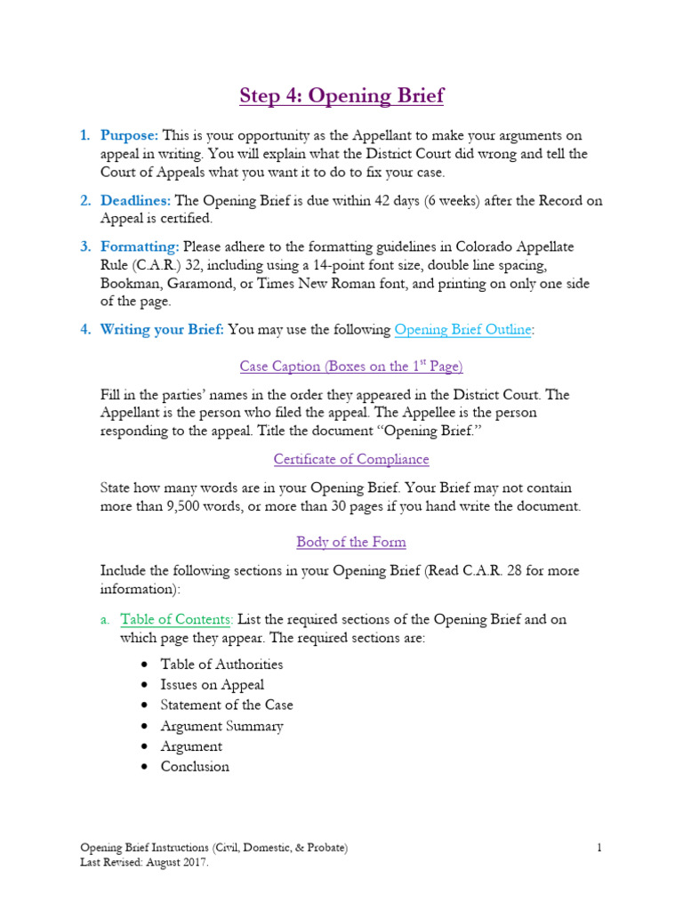 Colorado Opening Brief Guidelines | PDF | Standard Of Review | Appeal
