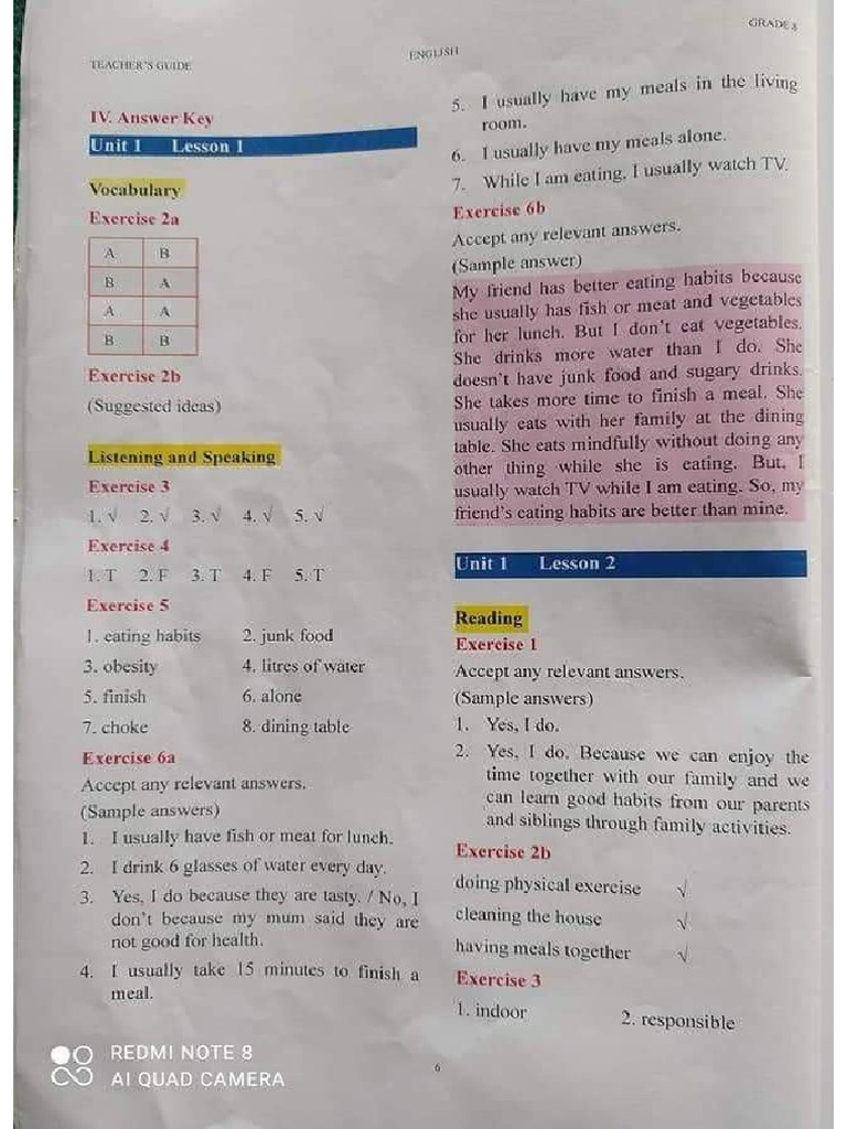Grade8 အဌမတန်း စနစ်သစ်အင်္ဂလိပ်စာ ဆရာကိုင်အဖြေများ Zaw | PDF
