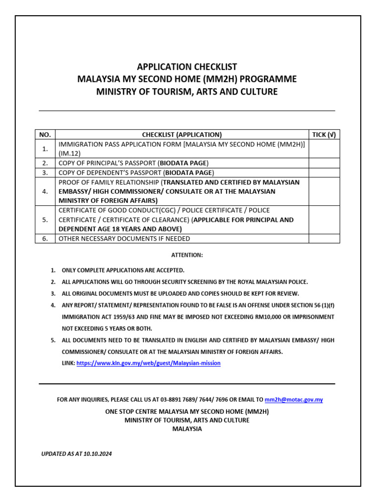 8 MM2H APPLICATION CHECKLIST 10 0CTOBER 2024 | PDF