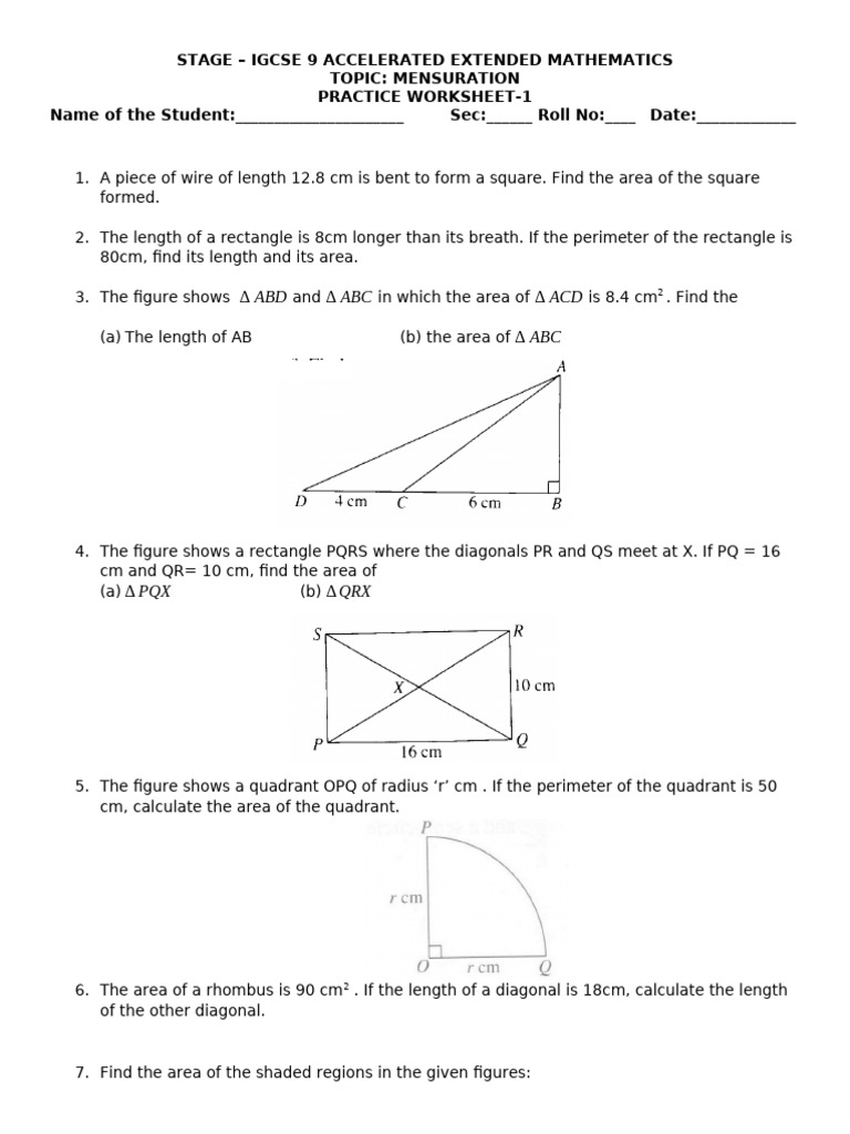 Stage 9 Acc - Extd.Math - Mensuration - Prac - Ws | PDF | Sphere | Area