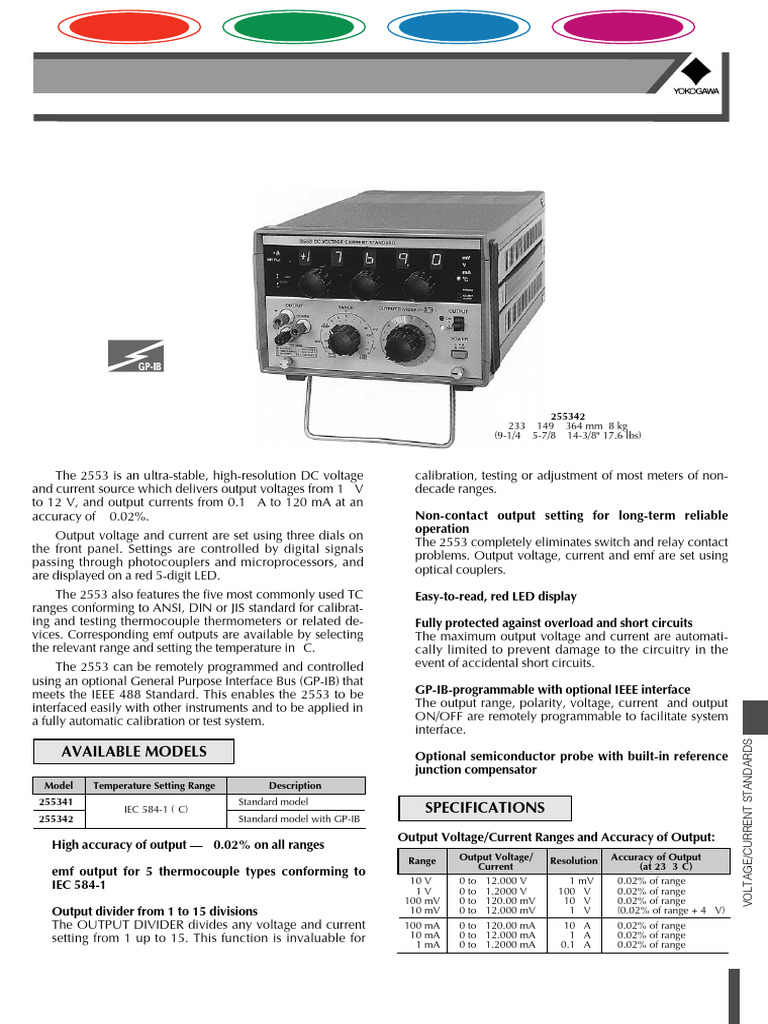 Yokogawa 2553 Specifications Overview | PDF | Thermocouple | Calibration