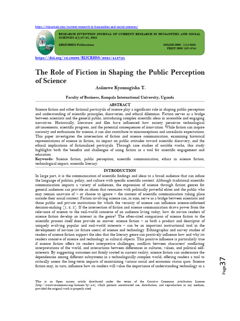 The Role of Fiction in Shaping The Public Perception of Science (WWW ...