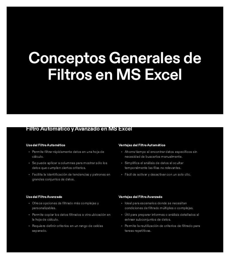 Filtros en MS Excel: Automático y Avanzado | PDF