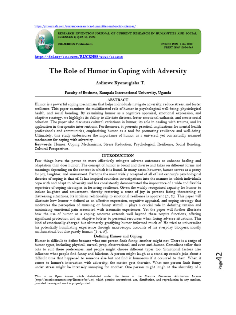 Humor as a Coping Mechanism in Adversity | PDF | Humour | Laughter