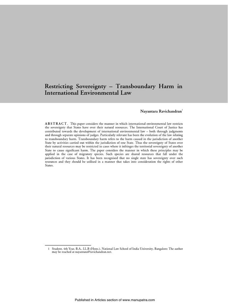Restricting Sovereignty - Transboundary Harm in International ...