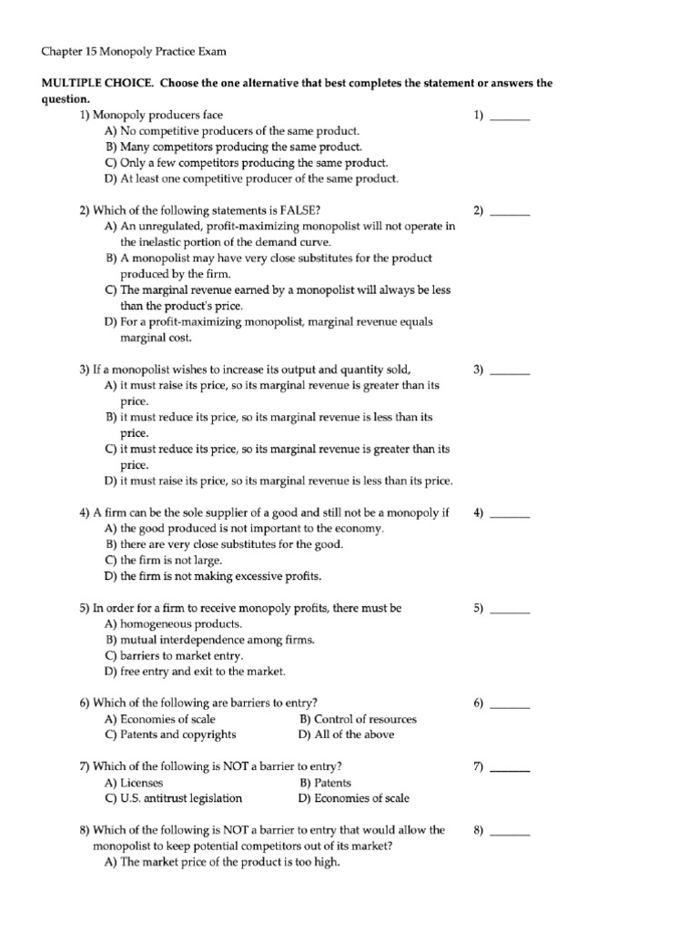 Chapter 15 Monopoly Practice Exam | PDF