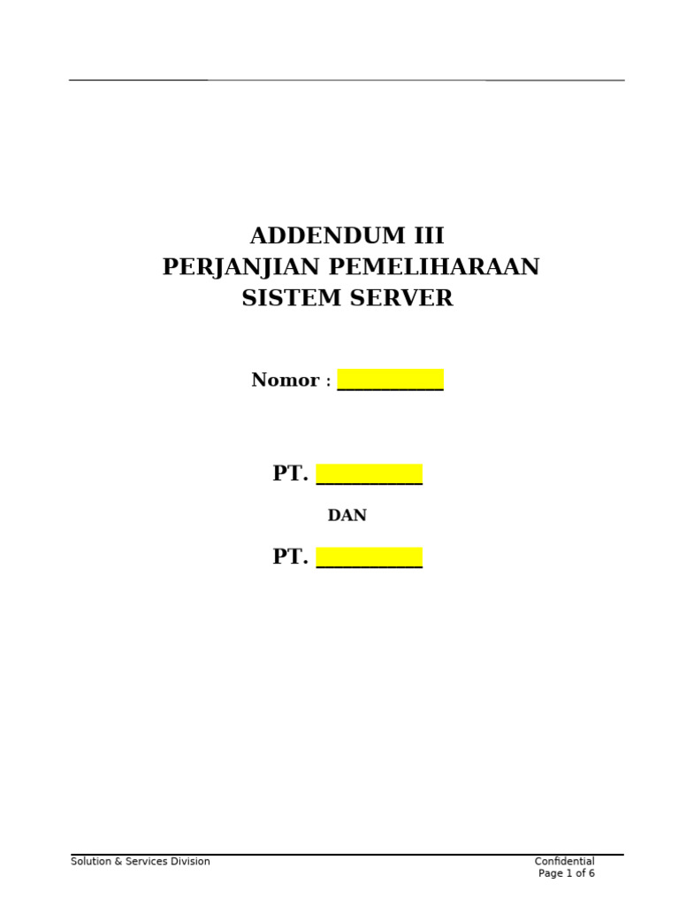 Addendum III Perjanjian Pemeliharaan Sistem Server | PDF