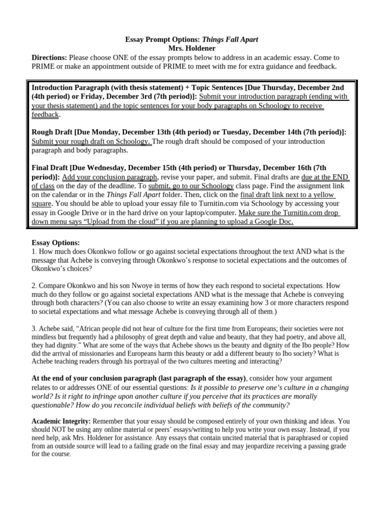 Essay Assignment Sheet TFA | PDF | Essays | Argument