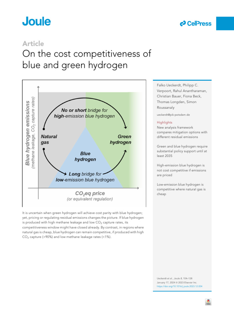 On The Cost Competitiveness of Blue and Green Hydrogen | PDF | Climate ...