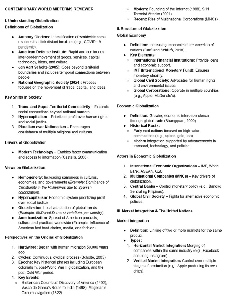 Contemporary World Midterms Reviewer | PDF | Globalization | Global ...