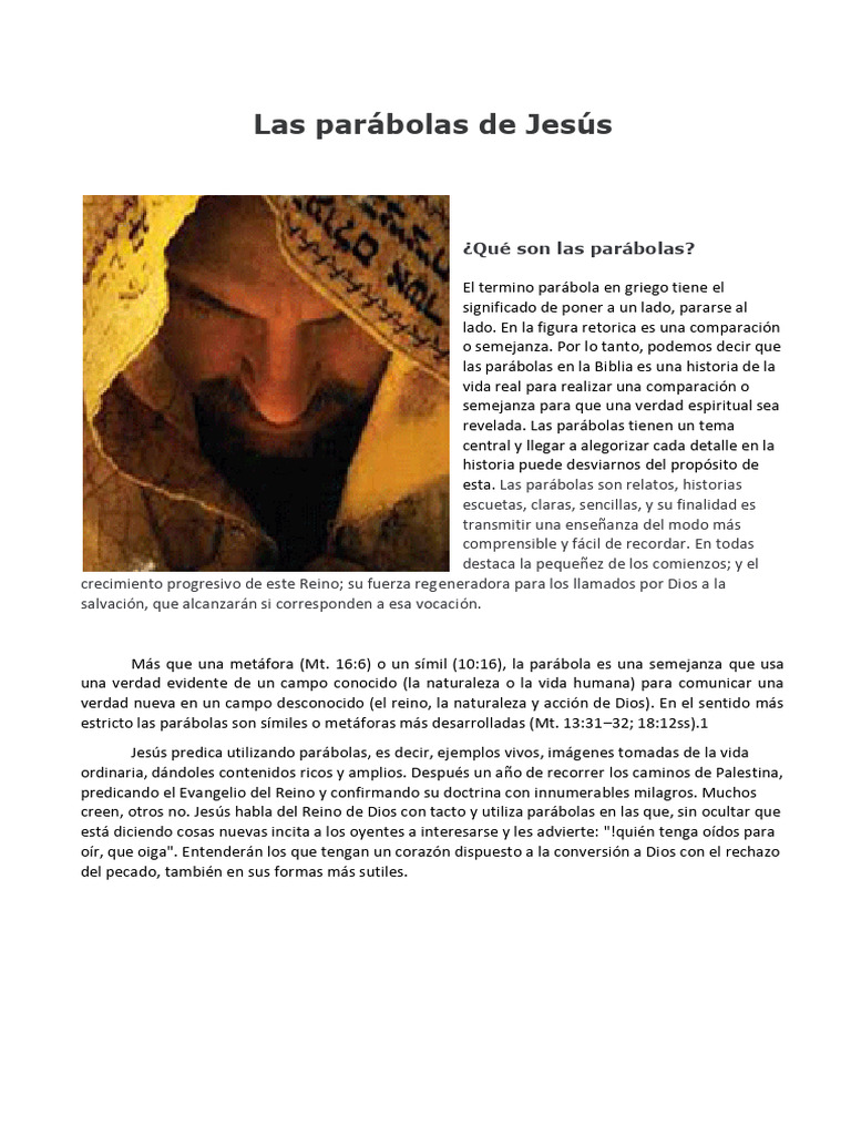 Parábolas de Jesús y su enseñanza espiritual | PDF | Parábolas de Jesús ...