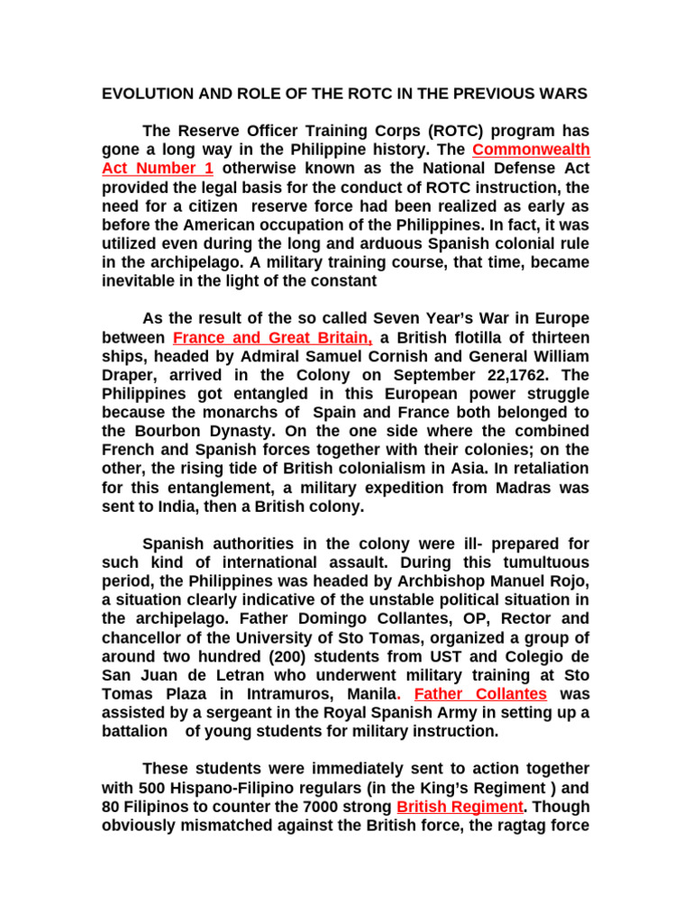 Evolution and Role of The Rotc in The Previous Wars | PDF | Philippines