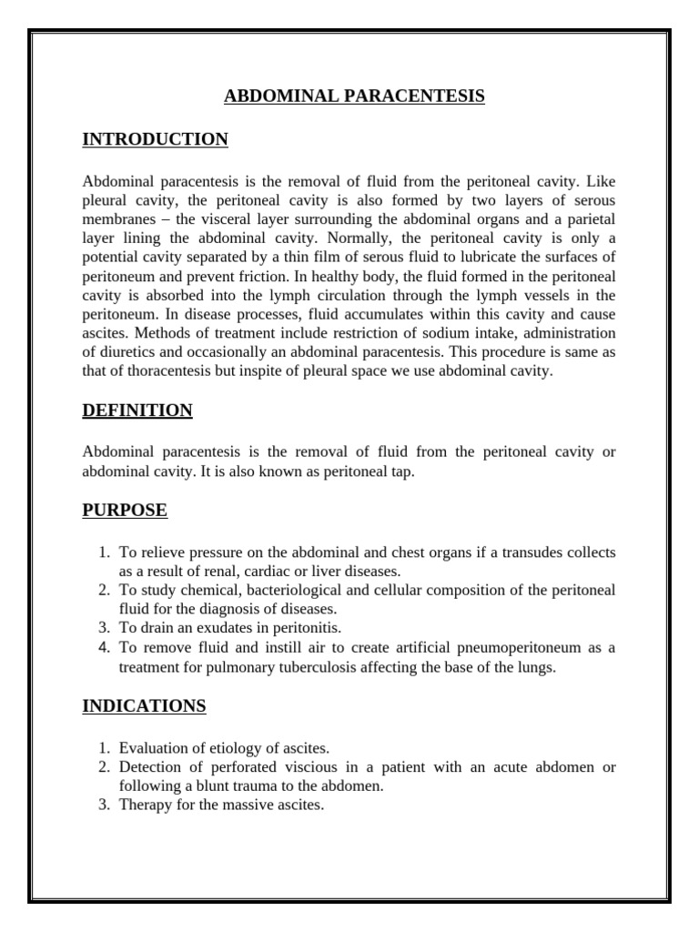 22abdominal Paracentesis | PDF | Peritoneum | Clinical Medicine