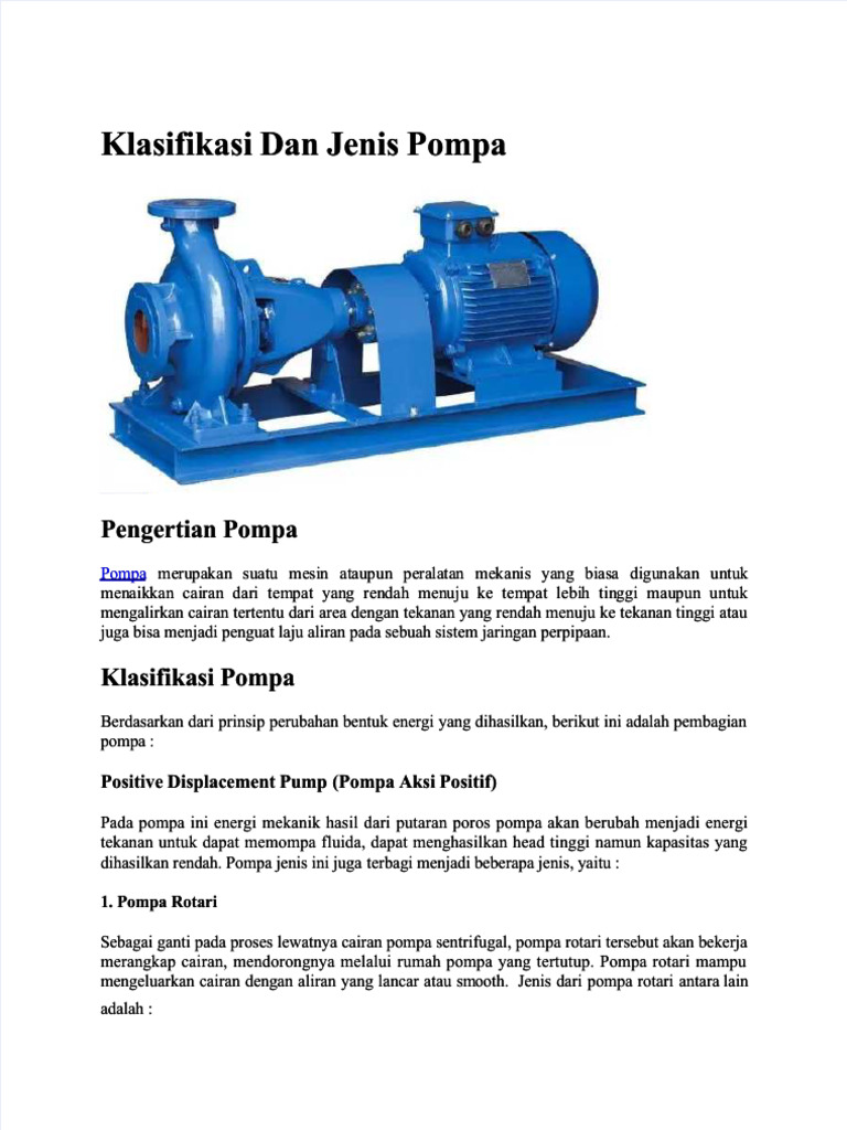PDF Klasifikasi Dan Jenis Pompa - Compress | PDF