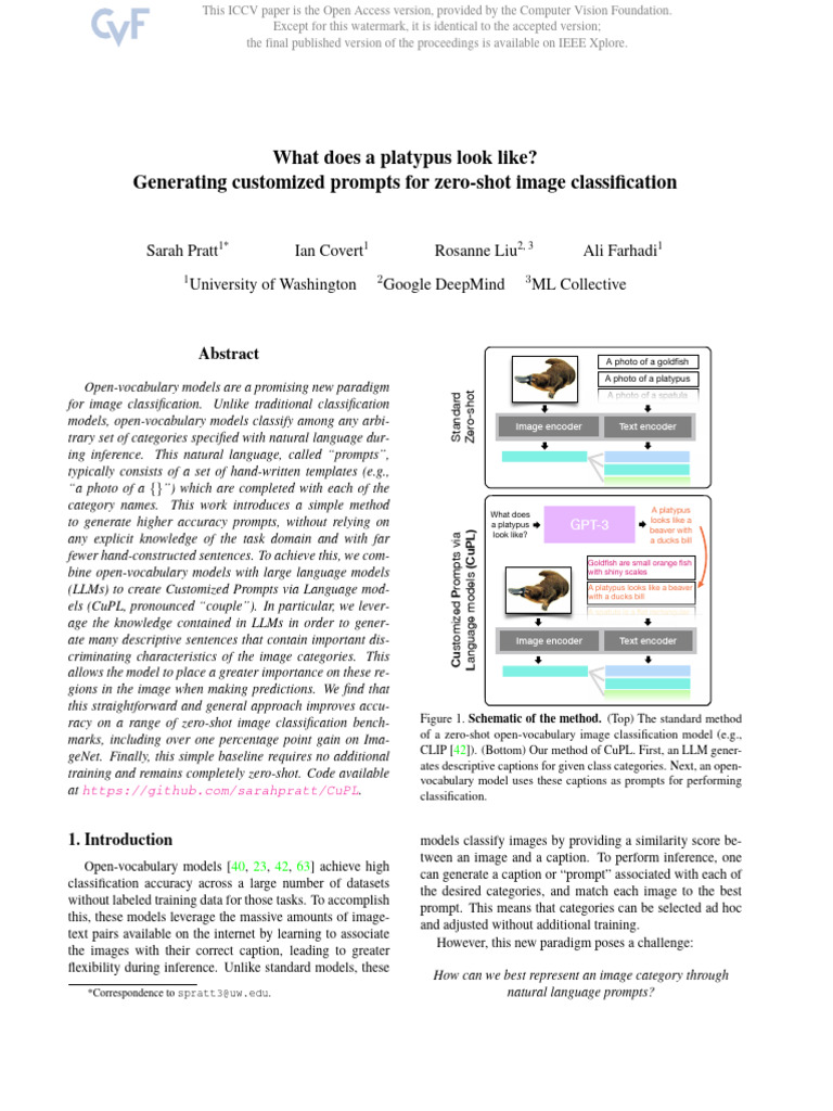 Pratt What Does A Platypus Look Like Generating Customized Prompts For ICCV 2023 Paper | PDF ...