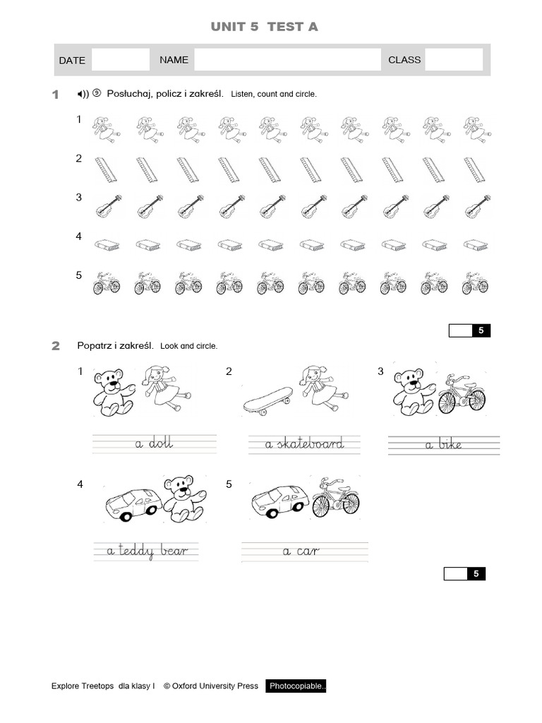 Explore Treetops 1 Unit 5 Test | PDF