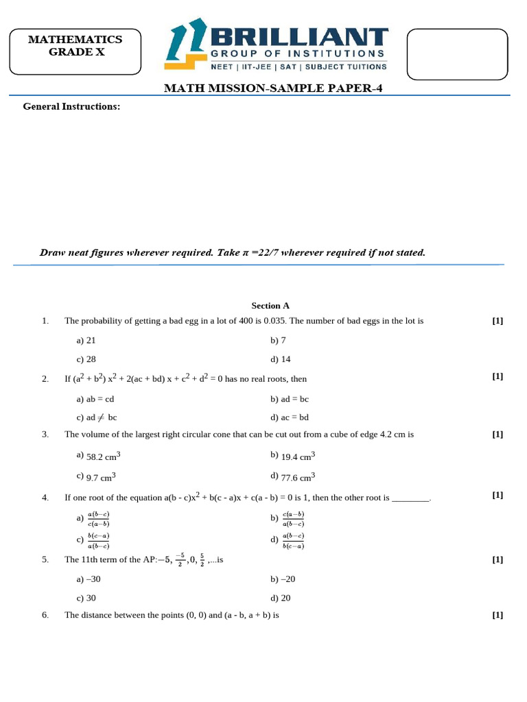 Math Mission -Day-5 Sample Paper-4 | PDF | Circle | Sphere