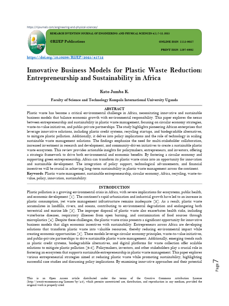 Innovative Models for Plastic Waste in Africa | PDF | Recycling | Waste ...