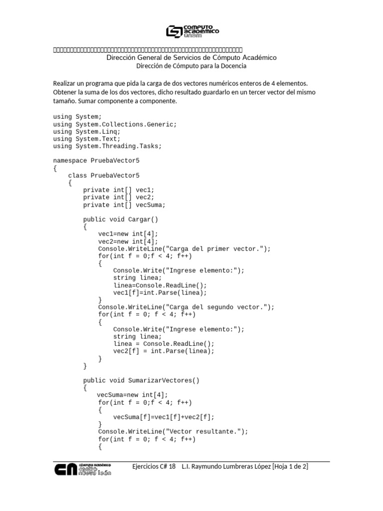 18 Ejercicios CSharp | PDF