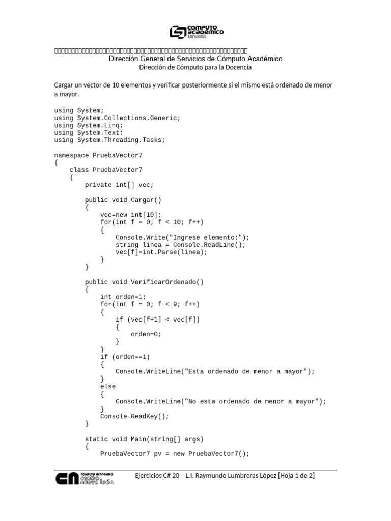 20 Ejercicios CSharp | PDF