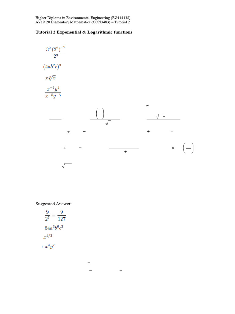 Tutorial 2 Exponential Logarithmic functions | PDF
