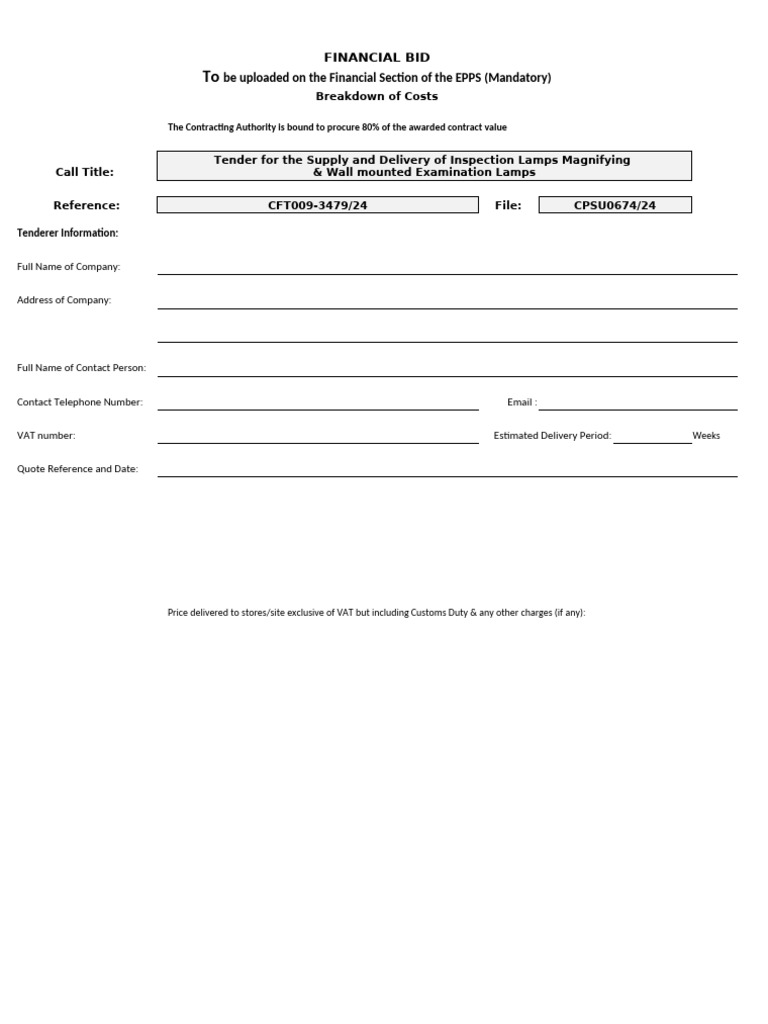 Financial Bid for Inspection Lamps Tender | PDF | Value Added Tax | Taxes