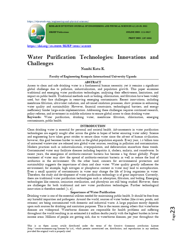Water Purification Technologies: Innovations and Challenges (WWW - Kiu ...