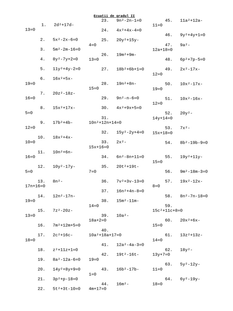 Ecuaţii de Gradul II | PDF