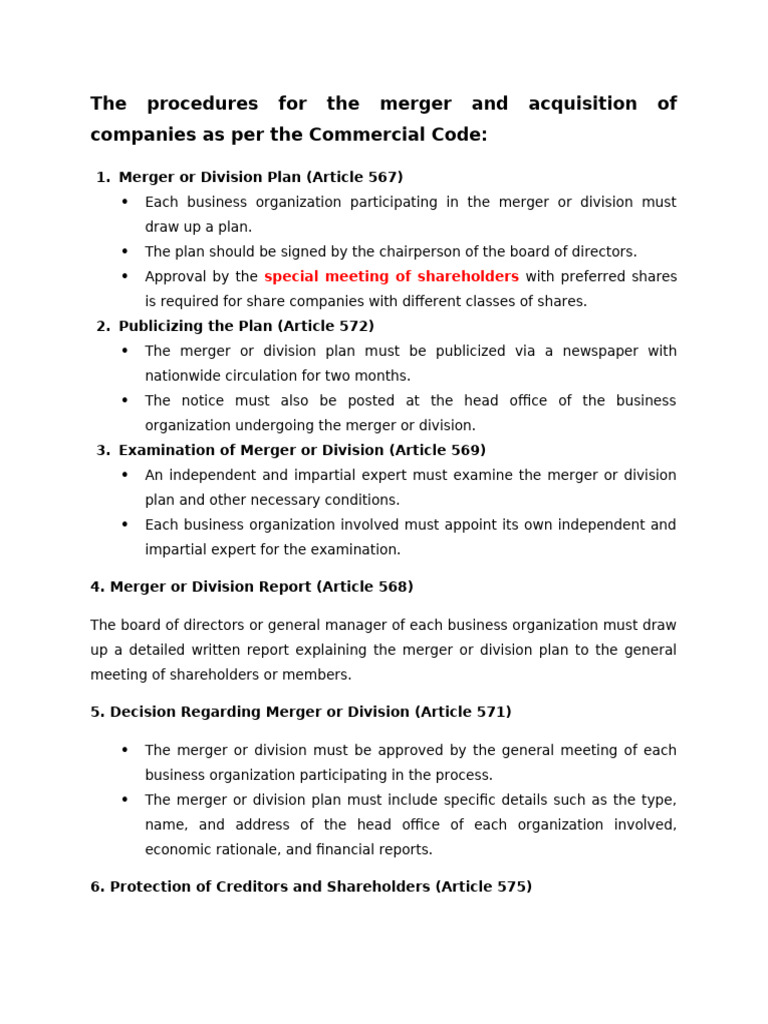 The Procedures For The Merger and Acquisition123 | PDF | Mergers And ...