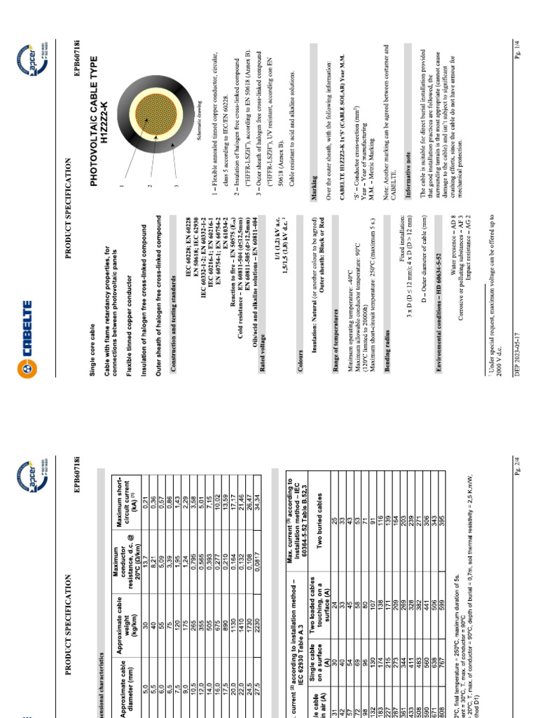 DC Cable Datasheet | PDF