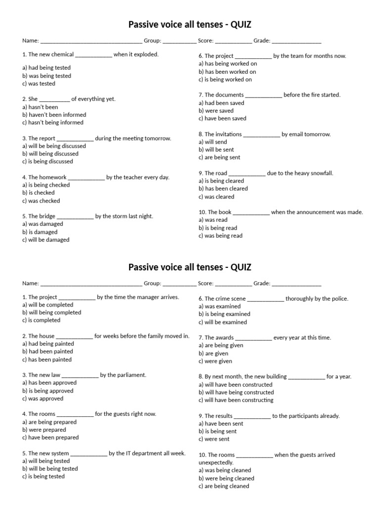 Passive Voice All Tenses - QUIZ | PDF