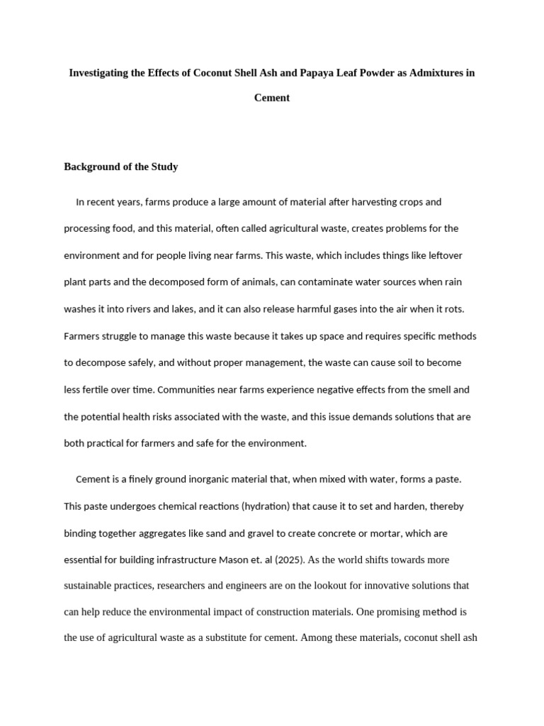 Coconut Shell Ash & Papaya Leaf in Cement | PDF | Concrete | Cement