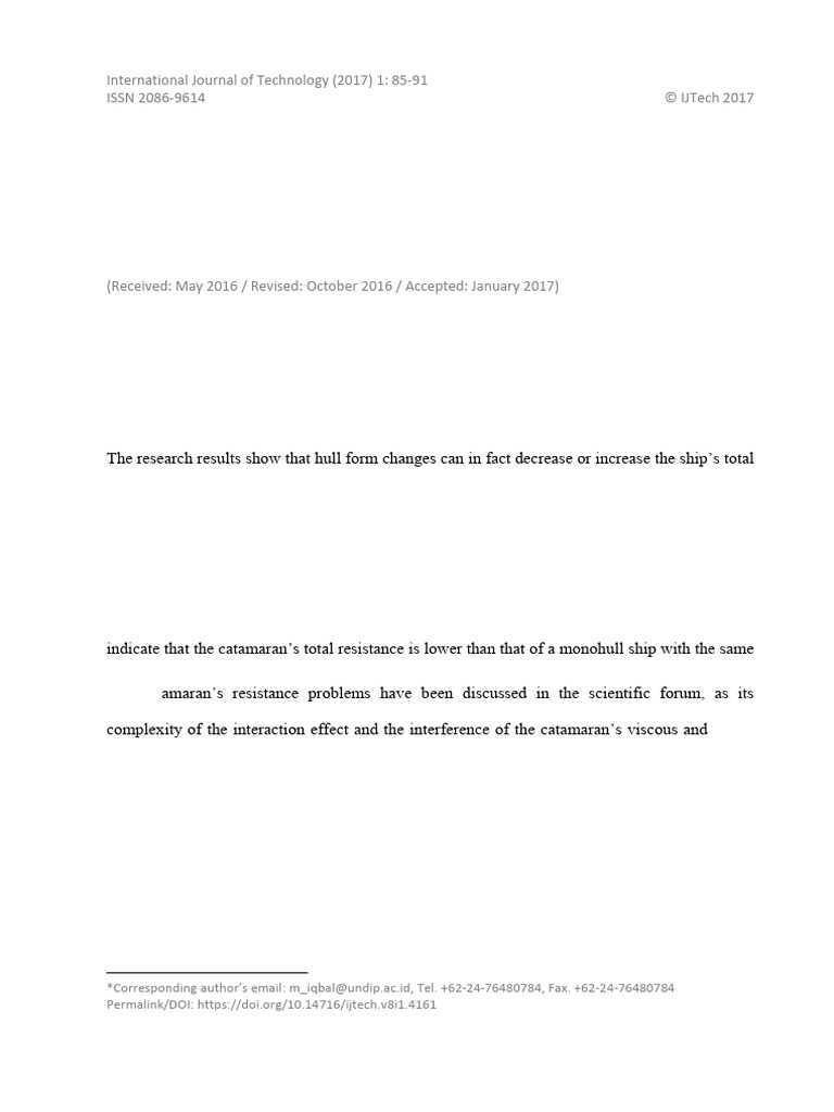 IJTech ME 225 Traditional Catamaran Hull Form Configurations Tha | PDF ...