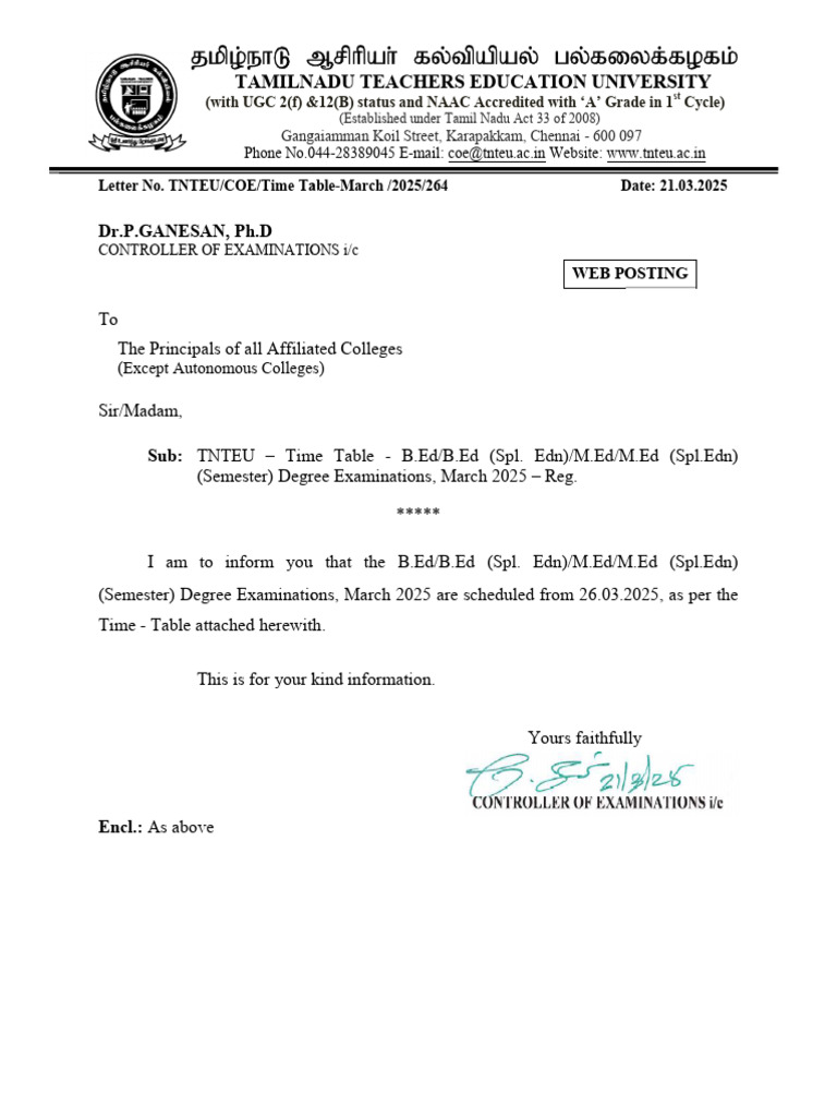 B.Ed - M.Ed - Time Table - March 2025 PDF | PDF | Inclusion (Education) | Special Education