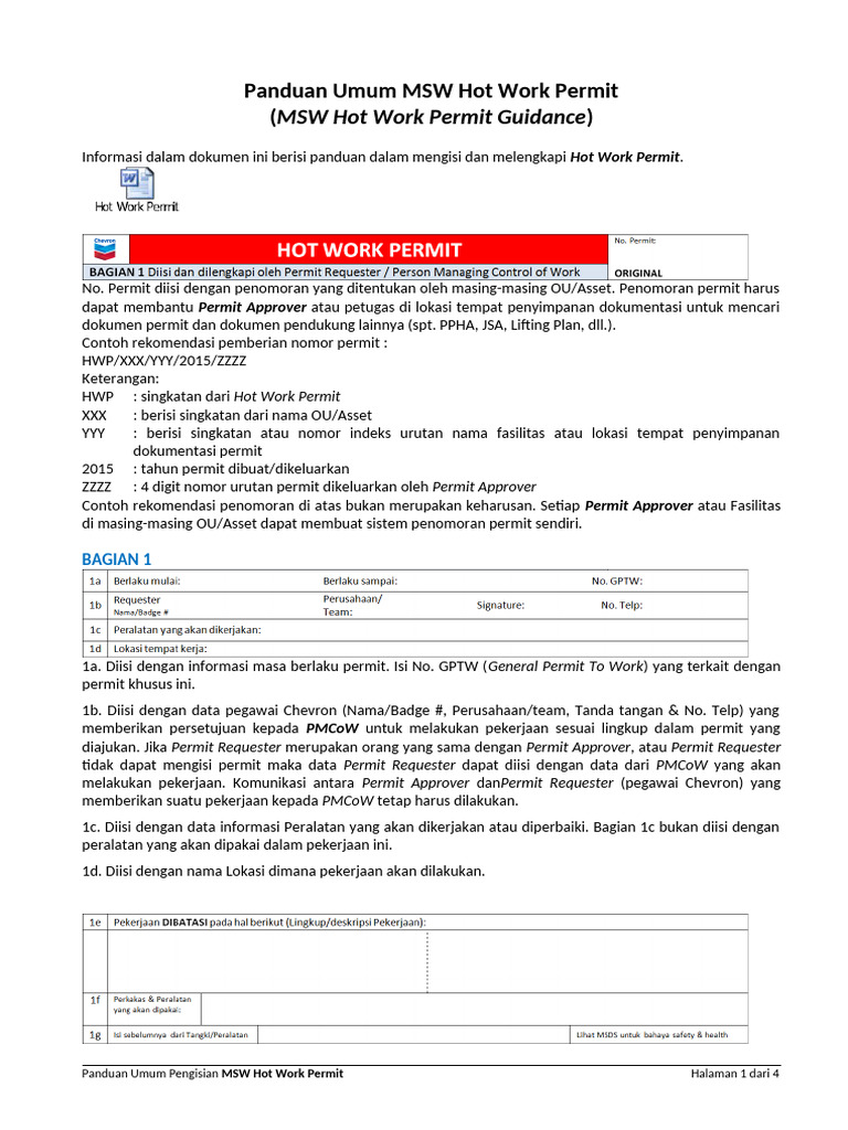 MSW Hot Work Permit Guidance | PDF