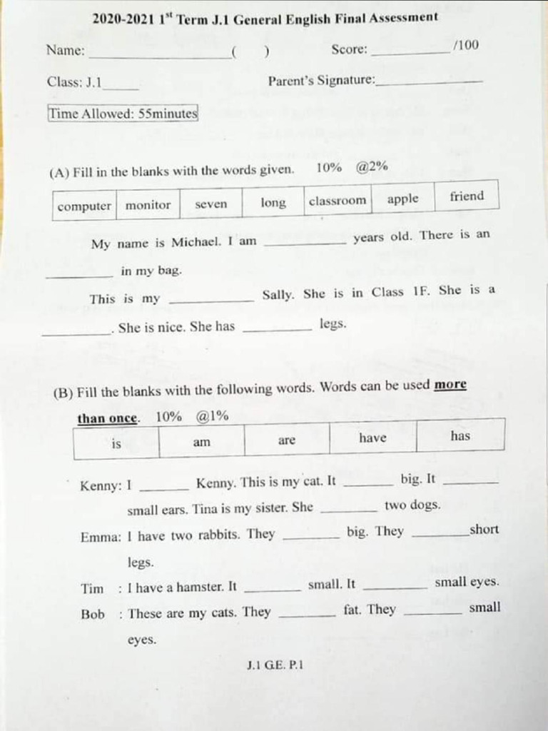 P1 Eng 1st Test | PDF