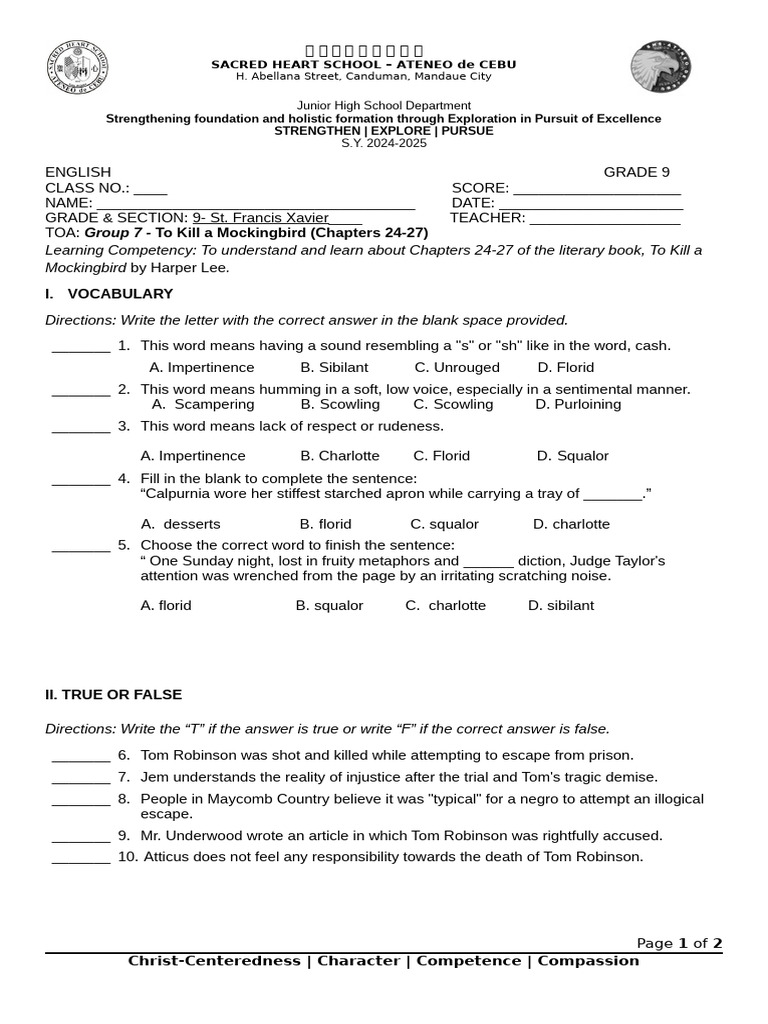 TKAM Chapter 24 27 Quiz Final | PDF