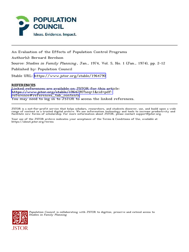 Berelson EvaluationEffectsPopulation 1974 | PDF | Birth Rate | Demography