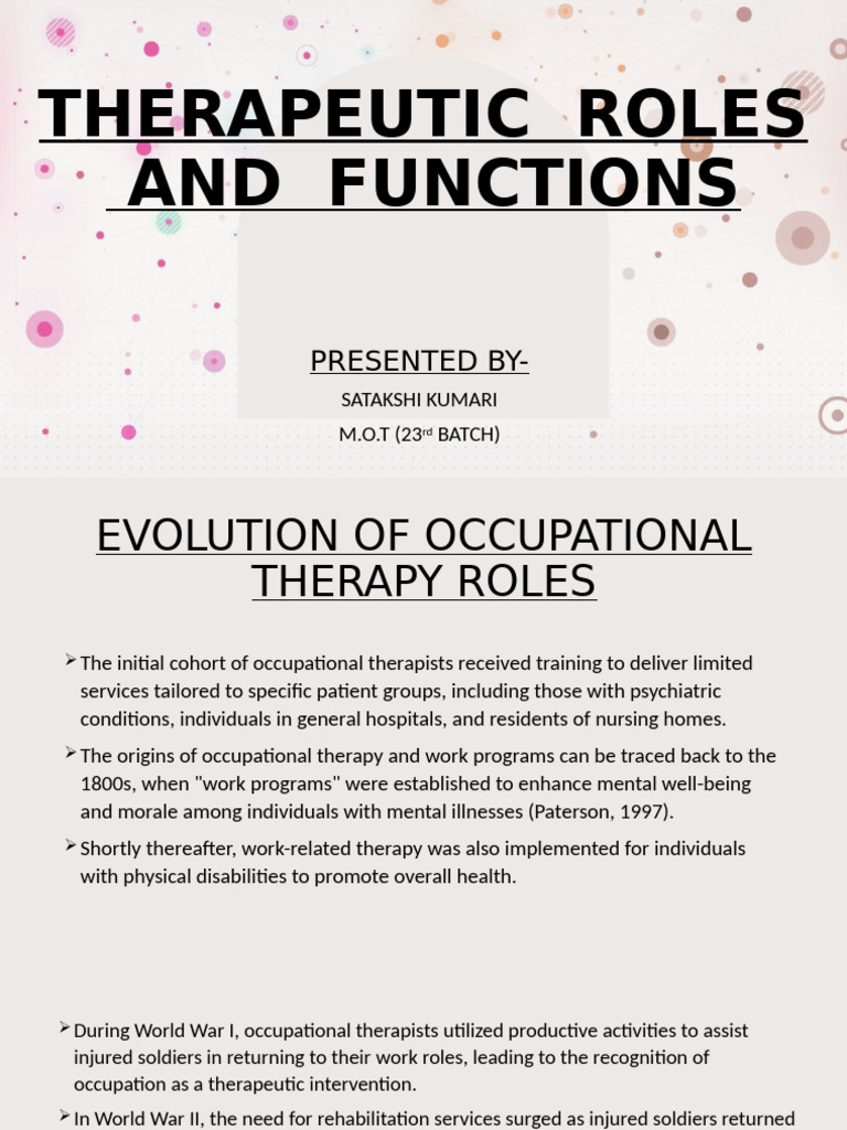 Therapeutic Roles and Functions | PDF | Occupational Therapy ...