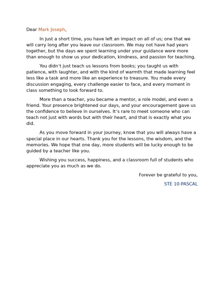 Dear Mark Joseph | PDF