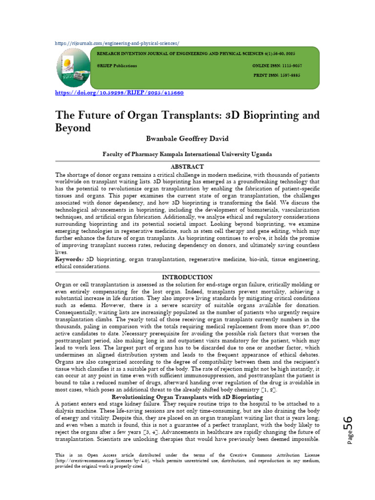 3D Bioprinting: Revolutionizing Organ Transplants | PDF | Organ ...