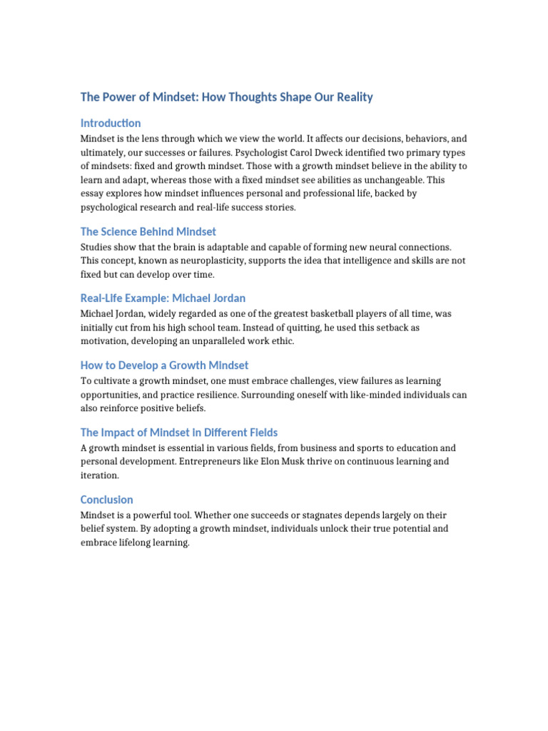 Mindset's Role in Success and Growth | PDF
