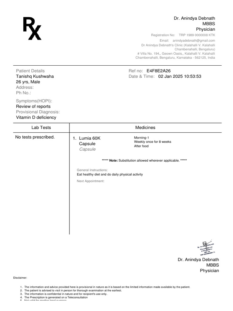 Patient Details Ref No: Date & Time:: Dr. Anindya Debnath Mbbs Physician | PDF | Clinical ...