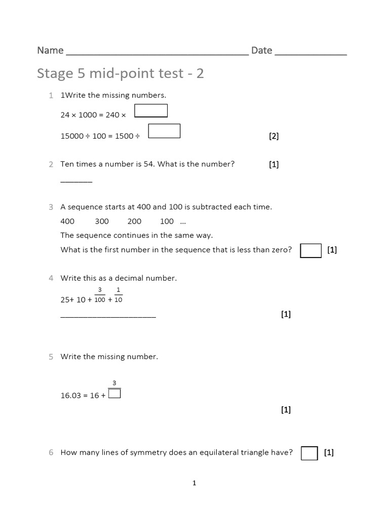 Grade 5 Mid Point Test 2 | PDF | Numbers | Elementary Geometry