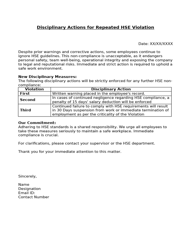 Disciplinary Actions For Repeated HSE Violation | PDF