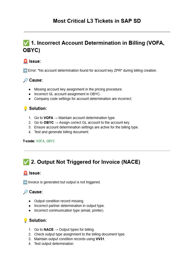 Most Critical L3 Tickets in SAP SD | PDF | Invoice | Computer Science